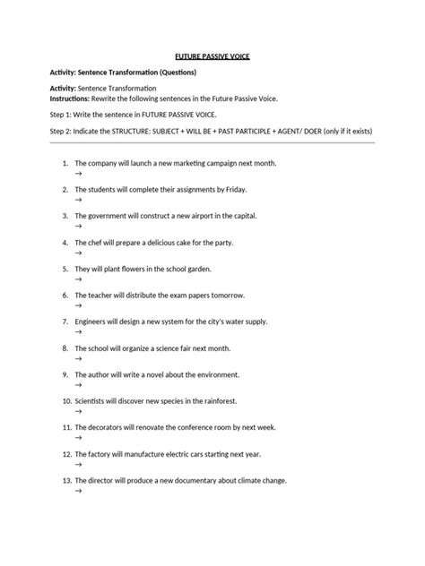 Future Passive Voice Exercises Pdf
