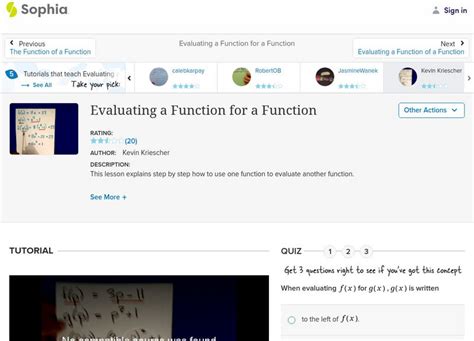 Sophia Evaluating A Function For A Function Lesson 2 Instructional