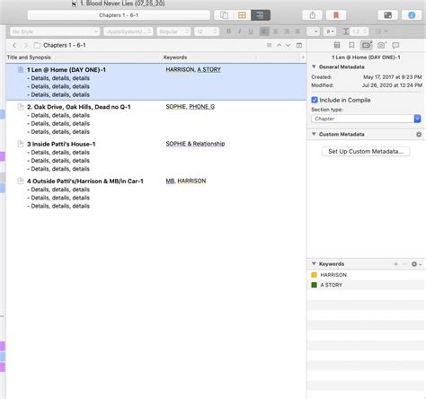 Compiling Outline With A Column Keywords Scrivener For Macos Literature And Latte Forums