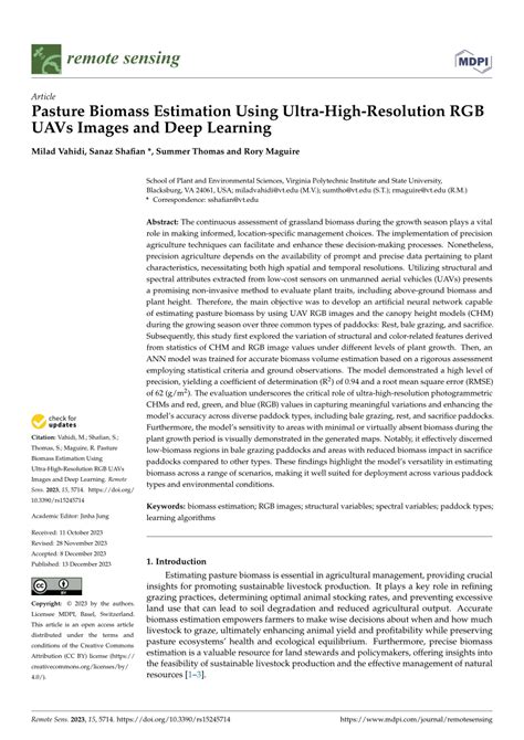Pdf Pasture Biomass Estimation Using Ultra High Resolution Rgb Uavs Images And Deep Learning