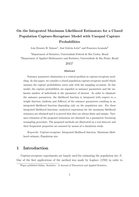 Pdf On The Integrated Maximum Likelihood Estimators For A Closed Population Capturerecapture