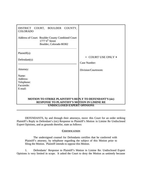 Motion To Strike Template