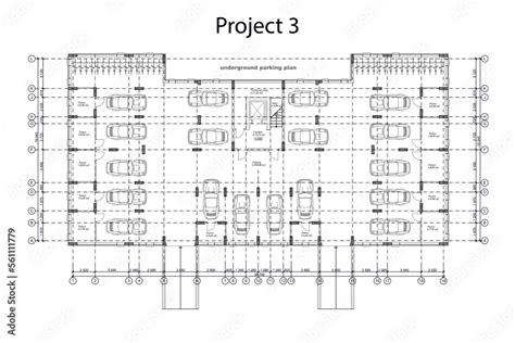 Vector Architectural Project Of A Multistory Building With A Parking Space And Landscape Design