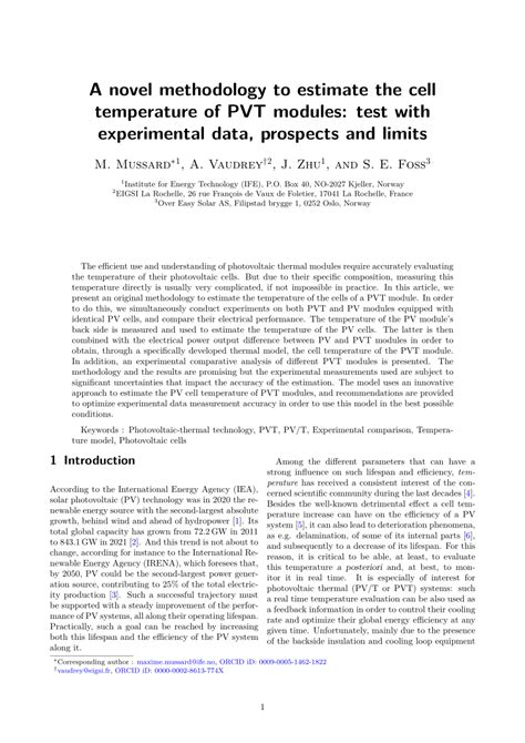 Pdf A Novel Methodology To Estimate The Cell Temperature Of Pvt Modules Test With