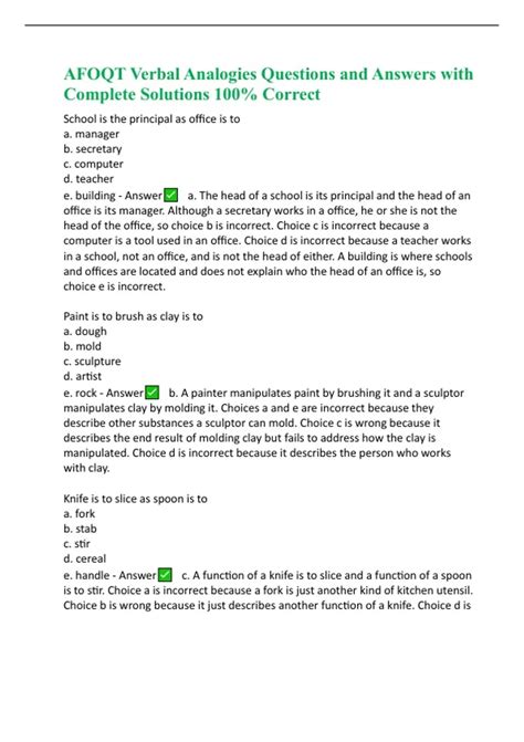 Afoqt Verbal Analogies Questions And Answers With Complete Solutions 100 Correct Afoqt