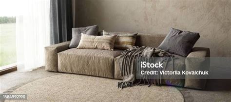 소파가있는 호텔 객실 고품질 일러스트 3d 렌더링 스칸디나비아 빈티지 거실 빈 모의 벽 0명에 대한 스톡 사진 및 기타 이미지 Istock