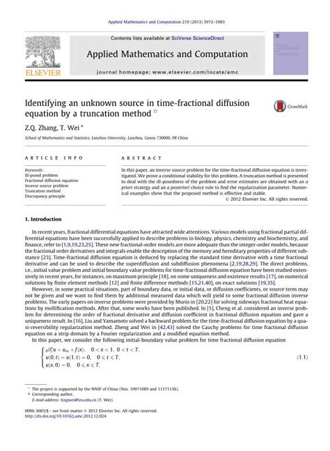 Pdf Identifying An Unknown Source In Time Fractional Diffusion