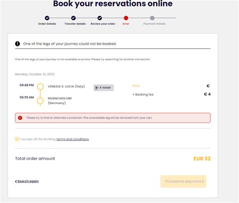 Error When Booking Seat Reservation To Munchen Community