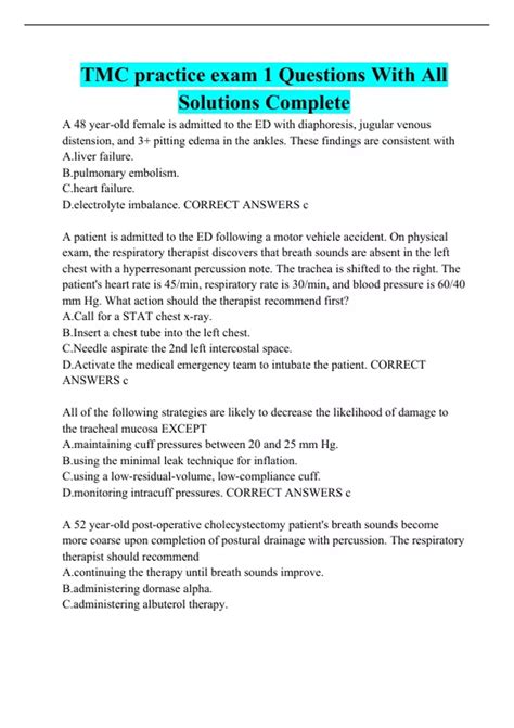 TMC Practice Exam Questions With All Solutions Complete Nursing Tests Stuvia US