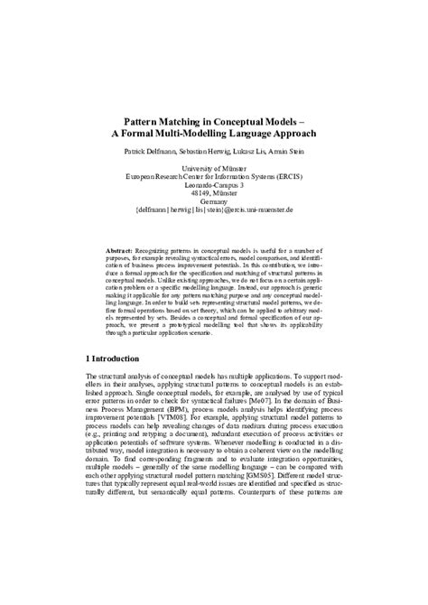 Pdf Pattern Matching In Conceptual Models A Formal Multi Modelling Language Approach