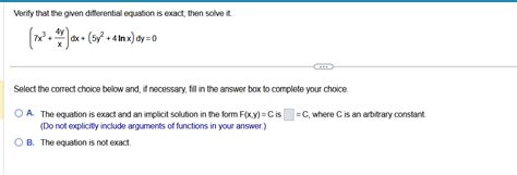 Solved Verify That The Given Differential Equation Is Exact