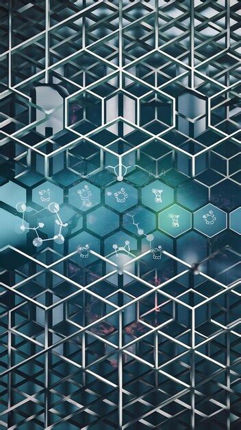 Abstract Isometric Hexagonal Grids With Molecular Icons Creating A Cohesive Design Premium Ai