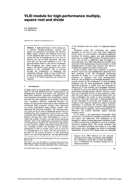 pdf vlsi module for high performance multiply square root and divide