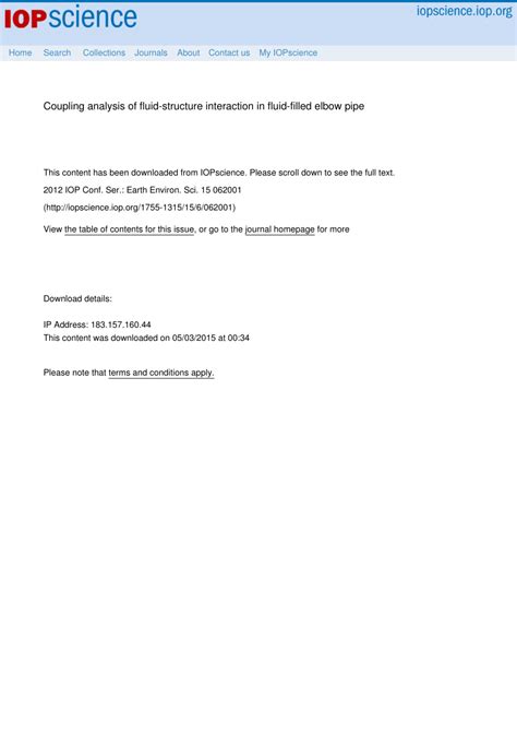 Pdf Coupling Analysis Of Fluid Structure Interaction In Fluid Filled Elbow Pipe