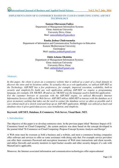 Pdf Implementation Of E Commerce Based On Cloud Computing Using Aspnet Technology