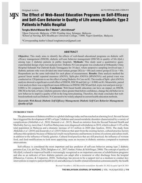 Pdf The Effect Of Web Based Education Programs On Self Efficacy And Self Care Behavior In