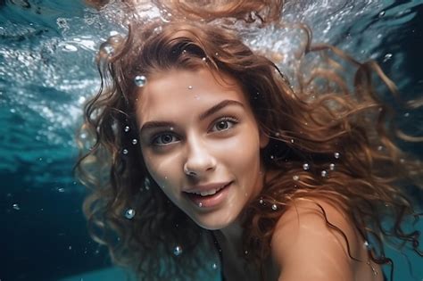 Premium Ai Image Young Cute Woman Model Swimming Underwater