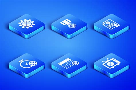 Tv에서 농구 경기 계획 전략 개념 스포츠 캘린더 농구 메달 및 인증서 수상 아이콘이있는 스톱워치를 설정하십시오 벡터 3차원