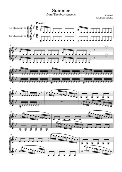 Avivaldi Summer From The Four Seasons For Two Clarinets Arr Saho