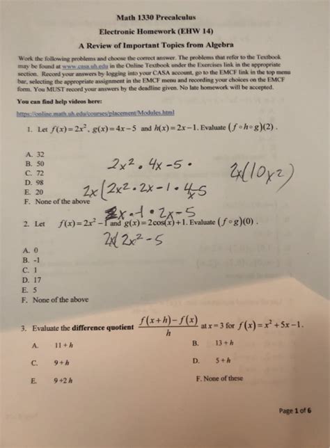 Solved Math 1330 Precalculus Electronic Homework Ehw 14 A Worksheets Library