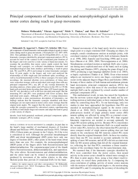 Pdf Principal Components Of Hand Kinematics And Neurophysiological Signals In Motor Cortex