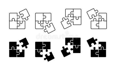 Set Of Pieces Puzzle Vector Icons Outline Blank Jigsaw Problem Solution Stock Vector