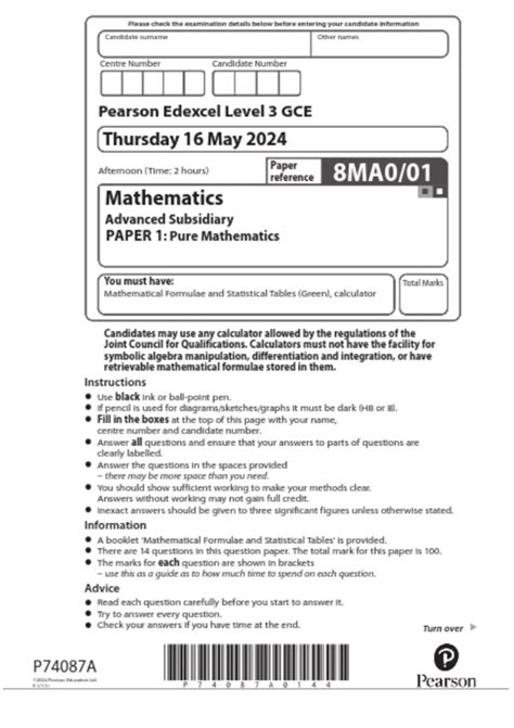 2024 Edexcel As And Alevel Maths Pure Paper 1 [official] Stuvia Uk