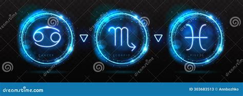 Set Of Modern Magic Witchcraft Astrology Neon Water Zodiac Signs In