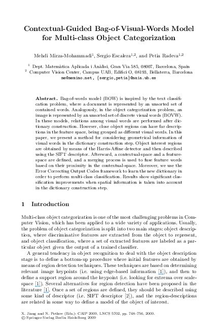 Pdf Contextual Guided Bag Of Visual Words Model For Multi Class Object Categorization
