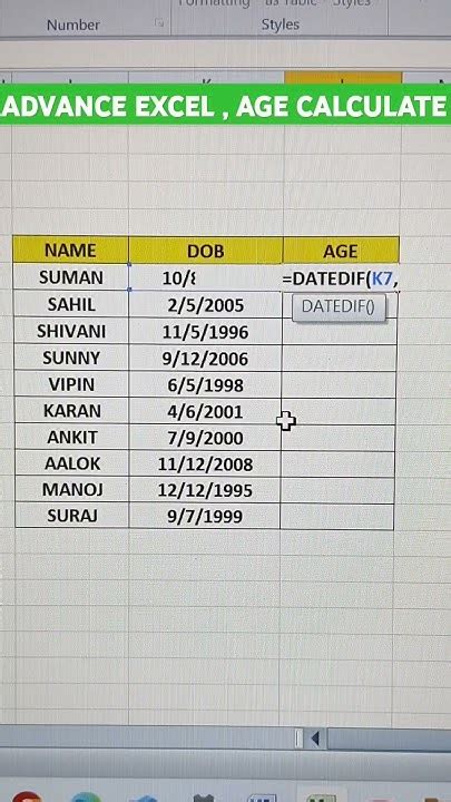 How To Convert Age In Excel Calculate Age In Excel Shorts Excel