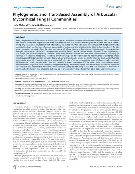 Pdf Phylogenetic And Trait Based Assembly Of Arbuscular Mycorrhizal