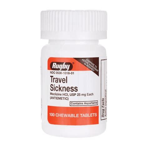 Rugby Meclizine Helps Prevent And Treat Motion Sickness 25mg 100 Chewable Tablets 2 Pack