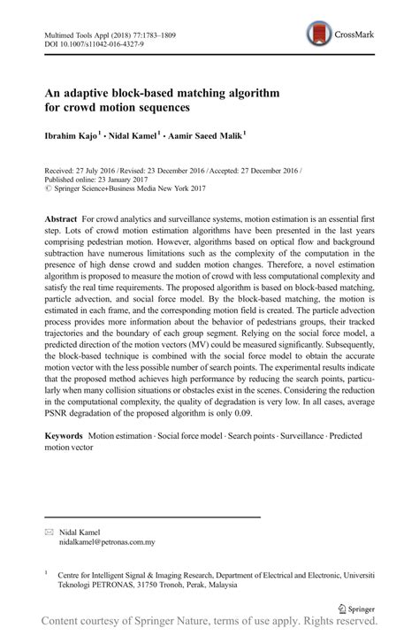 An Adaptive Block Based Matching Algorithm For Crowd Motion Sequences