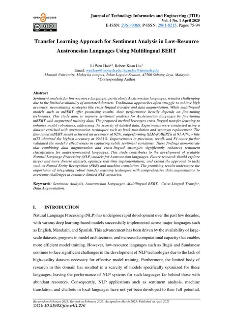 Pdf Transfer Learning Approach For Sentiment Analysis In Low Resource Austronesian Languages