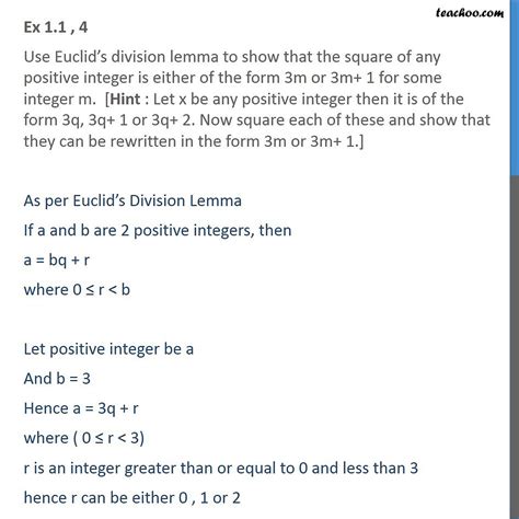 Question Use Euclids Division Lemma To Show That Square