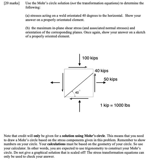 Solved 20 Marks Use The Mohr S Circle Solution Not The Chegg Com