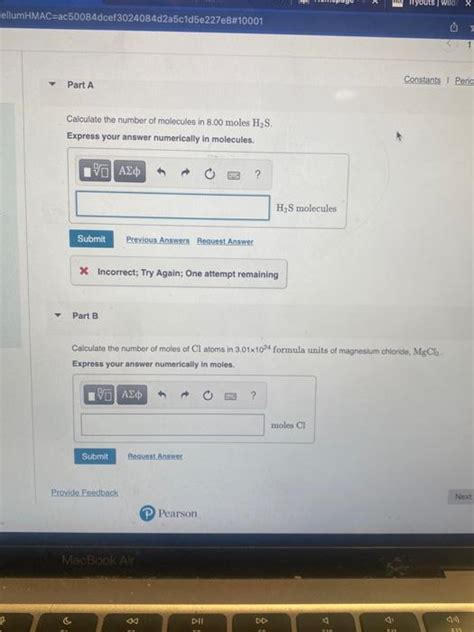 Solved Calculate The Number Of Molocules In 8 00 Moles H2 S