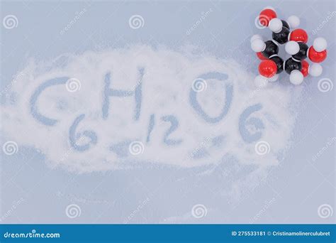 Isolated Glucose Molecule Made By Molecular Model With Reflection On Blue Background Stock
