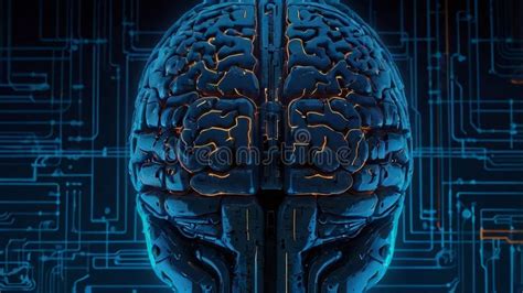 Futuristic Cybernetic Brain With Neural Network Visualization Stock