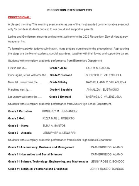Recognition Rites Script 2022 Pdf