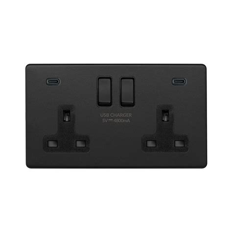Matt Black Gang Usb C C Socket Matt Black Double Usb C Socket Elesi