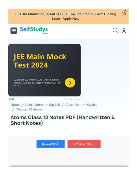 Atoms Class 12 Notes Pdf Handwritten And Short Notes Pdf Concept Physics