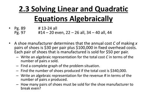 PPT 2 3 Solving Linear And Quadratic Equations Algebraically PowerPoint Presentation ID 1869671