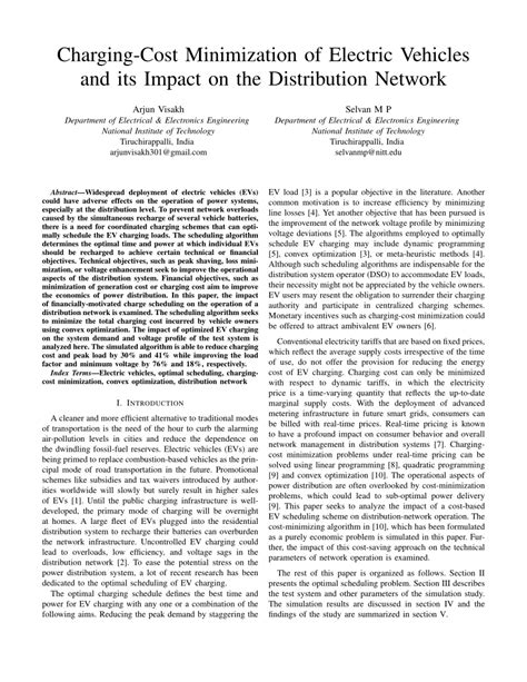 Pdf Charging Cost Minimization Of Electric Vehicles And Its Impact On The Distribution Network