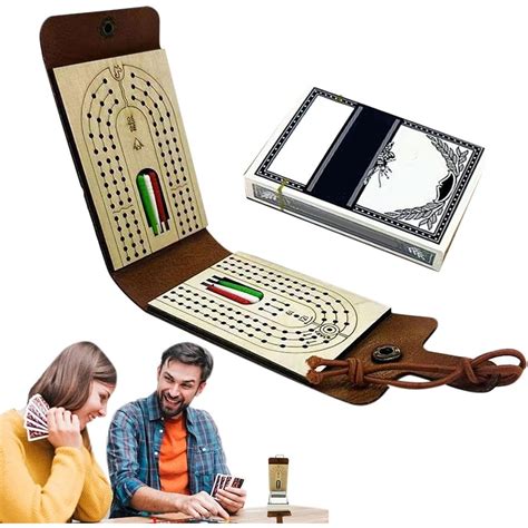 Cribbage Board Game Set Foldable Travel Cribbage Board Game Faux Leather Cribbage Board