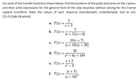 Solved For Each Of The Transfer Functions Shown Below Find