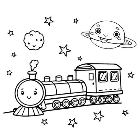 A Cartoon Drawing Of A Train With A Star And A Star On It Premium Ai