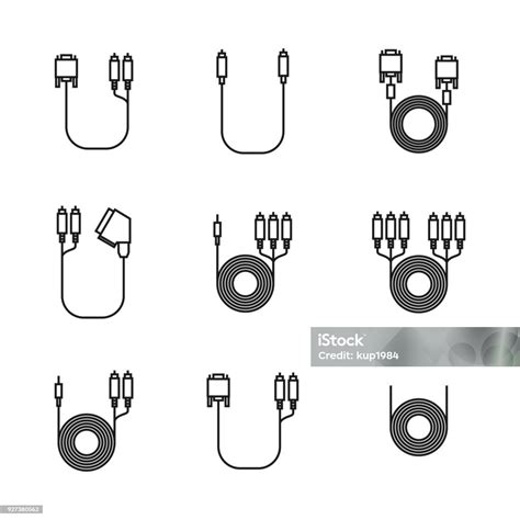선 벡터 일러스트 레이 션의 플러그와 코드와 케이블의 아이콘 0명에 대한 스톡 벡터 아트 및 기타 이미지 0명 Usb 케이블 개체 그룹 Istock