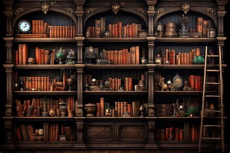 Estantería Llena De Una Variedad De Libros En Una Acogedora Biblioteca Casera Foto Premium
