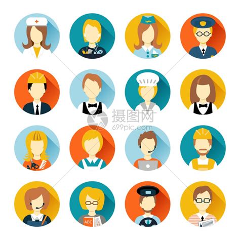 套五颜六色的职业 人们平风格的图标圆圈与长阴影矢量插图插画图片下载 正版图片300951910 摄图网